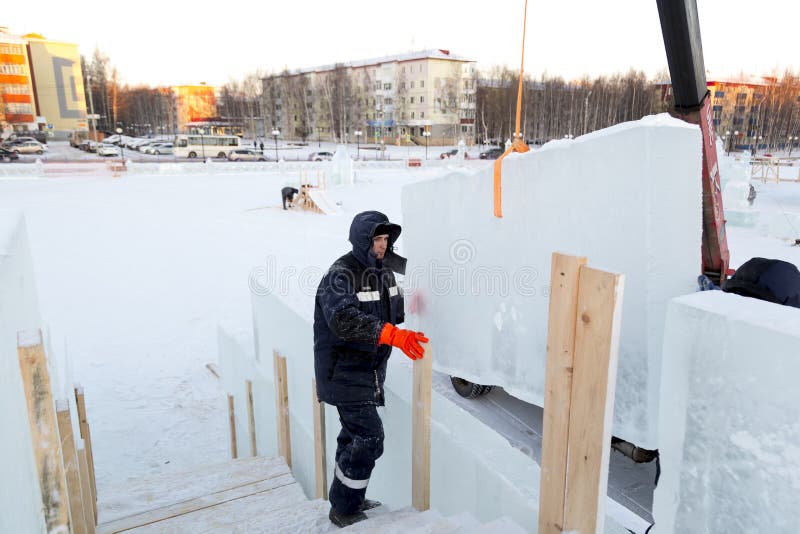 Worker on the Installation of an Ice Panel Stock Image - Image of color ...