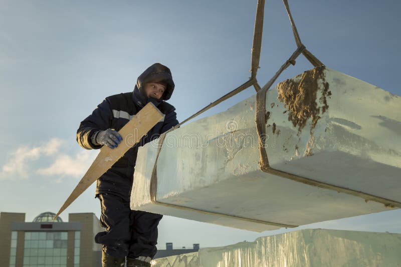 Worker on the Installation of an Ice Panel Stock Image - Image of ...