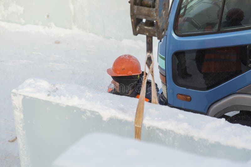 Worker on the Installation of an Ice Panel Stock Image - Image of open ...