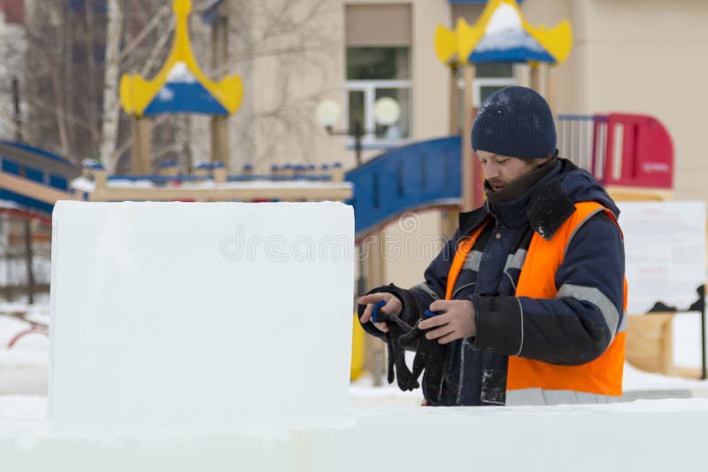 Worker on the Installation of an Ice Panel Stock Image - Image of camp ...