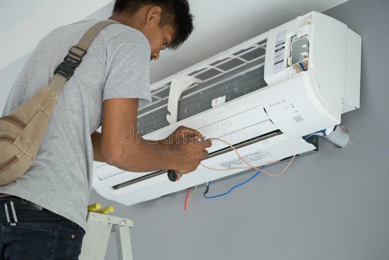 Installing Air Conditioning Unit Stock Image - Image of work, busy ... Installing Air Conditioning Unit Stock Image - Image of work, busy ...
