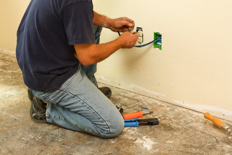 Worker Installing Cable Inside Wall Stock Image - Image of installing ...