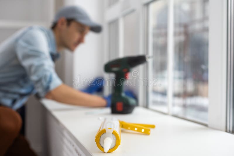 The Worker Installing and Checking Window in the House Stock Image ...