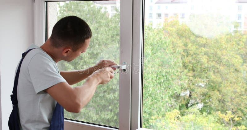The Worker Installing and Checking Window in the House Stock Video ...
