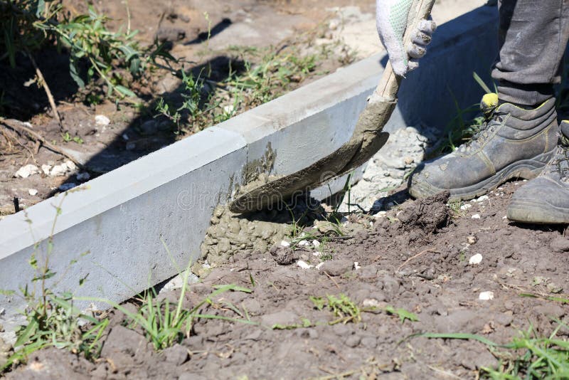 Installing Concrete Slabs at a Construction Site at Home Stock Image ...