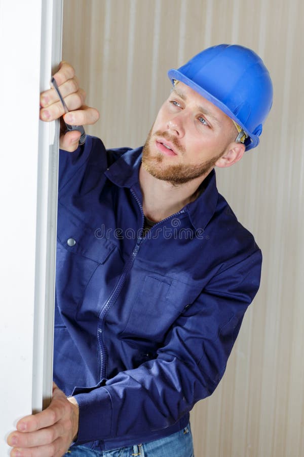 Worker Installing Corner Window Stock Photo - Image of apartment ...
