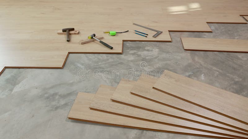 Worker Installing Interlocking Laminate Floor, Home Renovation Stock ...