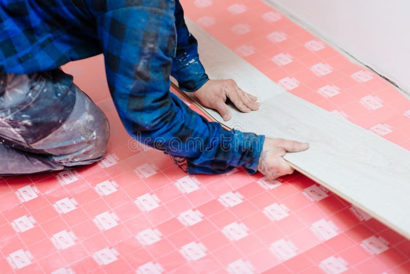 Worker Installing Laminate Floor Panels Stock Image - Image of wood ...