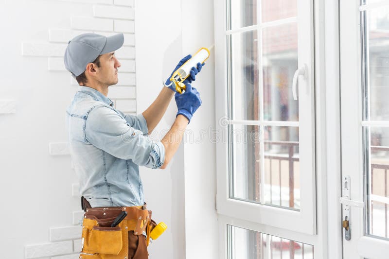 Worker Installing New Plastic Pvc Window. Stock Photo - Image of fixing ...