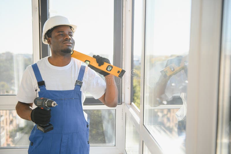 Worker Installing Plastic Window Indoors Stock Photo - Image of modern ...