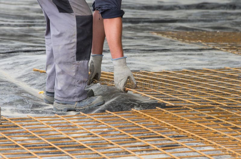 Worker Installing Reinforcement Mesh Stock Image - Image of detail ...