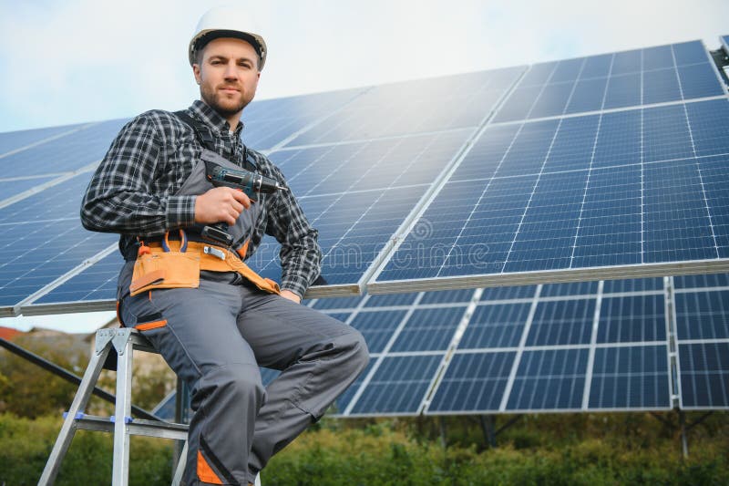 Worker Installing Solar Panels Outdoors Stock Photo - Image of concept ...