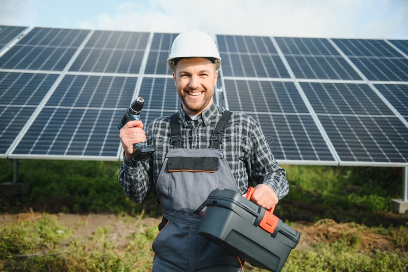 Worker Installing Solar Panels Outdoors Stock Image - Image of ...
