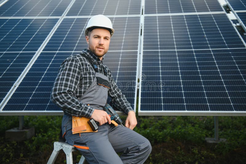 Worker Installing Solar Panels Outdoors Stock Image - Image of install ...
