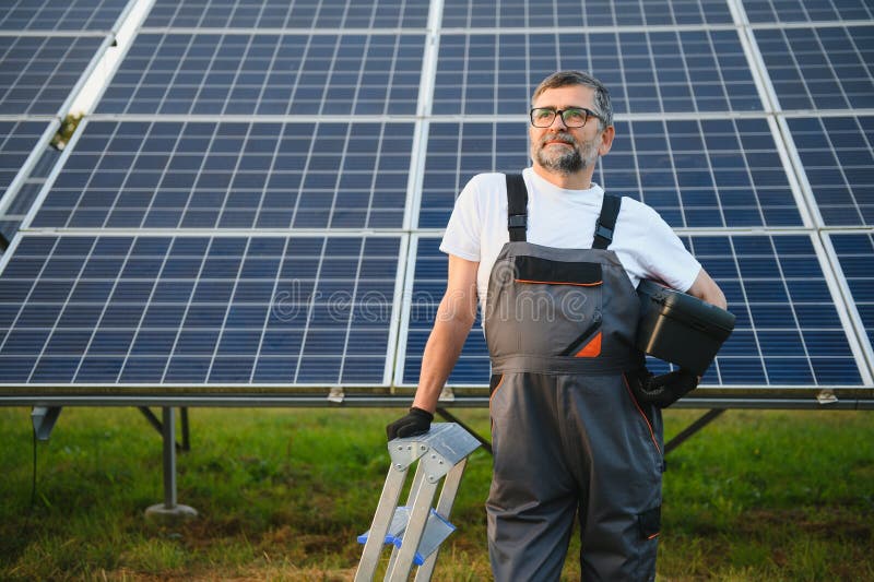 Worker Installing Solar Panels Outdoors Stock Image - Image of person ...