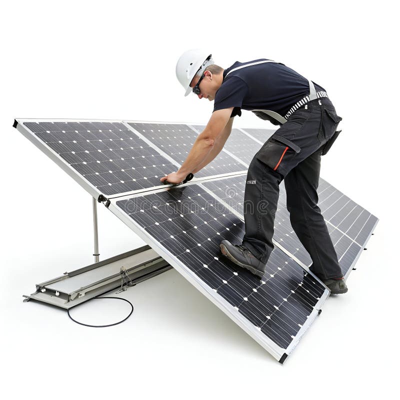 Worker Installing Solar Panels, Renewable Energy Solutions Stock ...