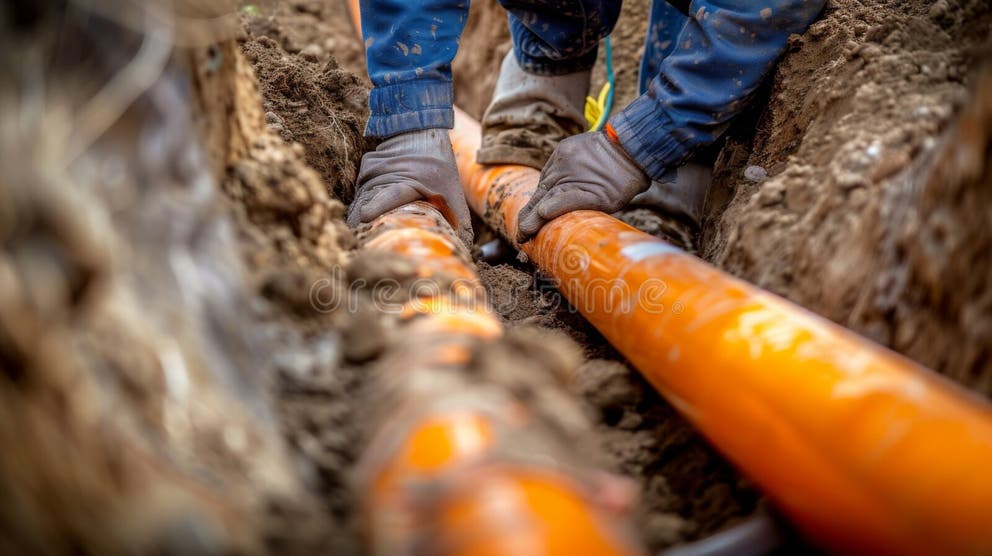 Worker Installing Underground Pipeline. AI Generated Stock Photo ...