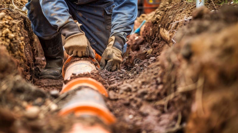 Worker Installing Underground Pipeline. AI Generated Stock Photo ...