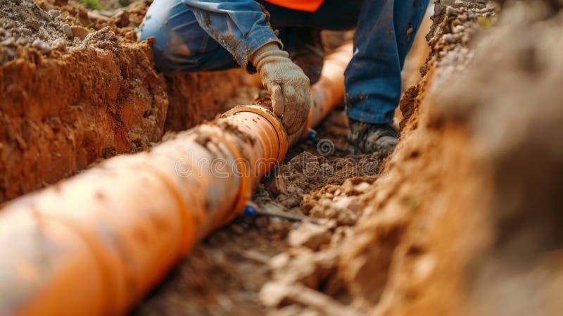 A Worker Installing Underground Pipes. AI Generated Stock Photo - Image ...