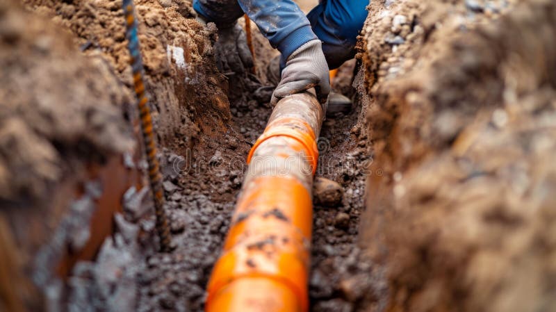 A Worker Installing Underground Pipes. AI Generated Stock Image - Image ...