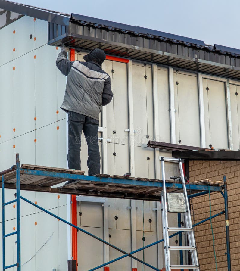 Worker Installs Plastic Panels with Bricks Editorial Image - Image of ...
