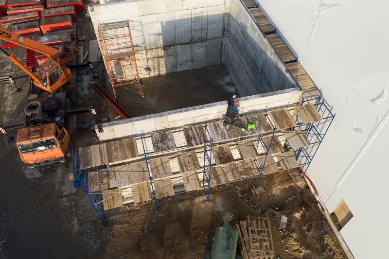 Worker Installs Structures at the Factory Top View Stock Photo - Image ...