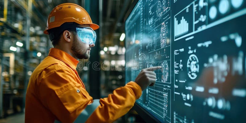 Worker Interacting with Digital Interface in Industrial Environment ...