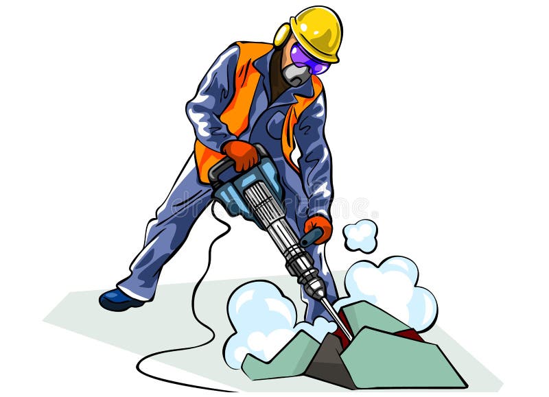 Worker with jackhammer stock vector. Illustration of labor - 66507476