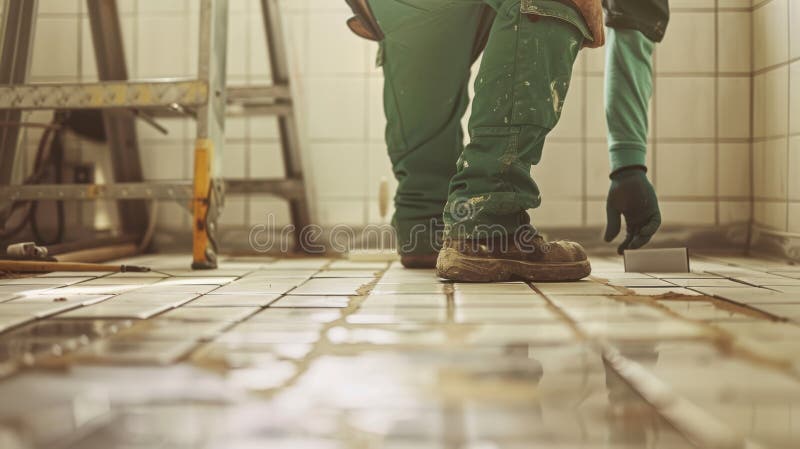 The Worker Installing Tiles. AI Generated Stock Photo - Image of worker ...