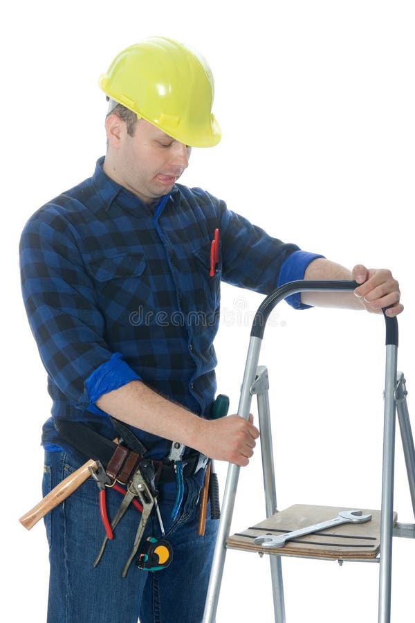 Worker and ladder stock image. Image of build, safety - 5490831