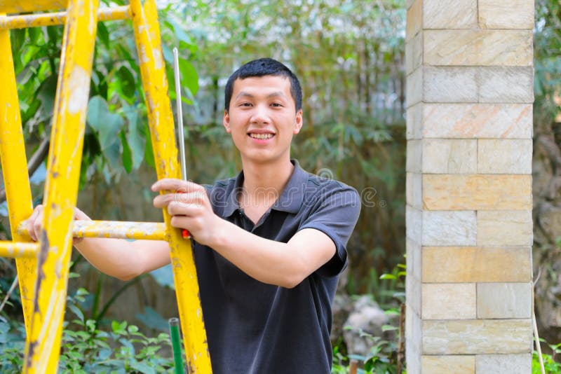 Worker on ladder stock image. Image of adult, body, industrial - 30567447