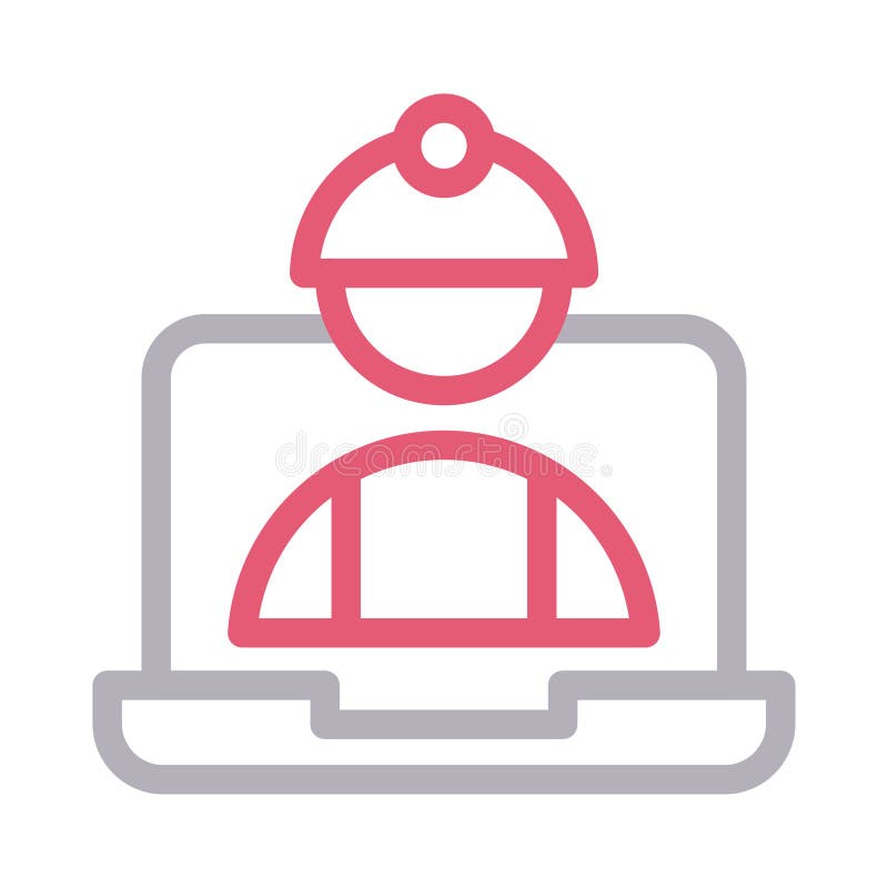 Worker Laptop Vector Color Line Icon Stock Illustration - Illustration ...