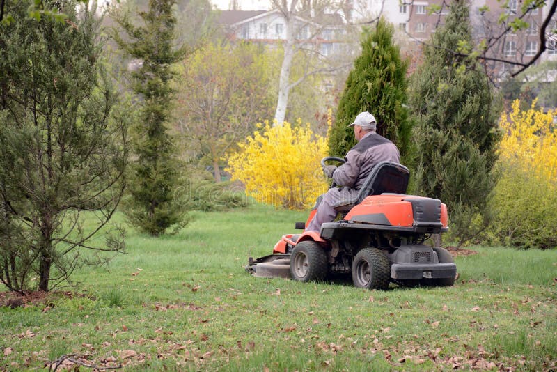 Worker at the Lawn Mower in the Park Editorial Image - Image of ...