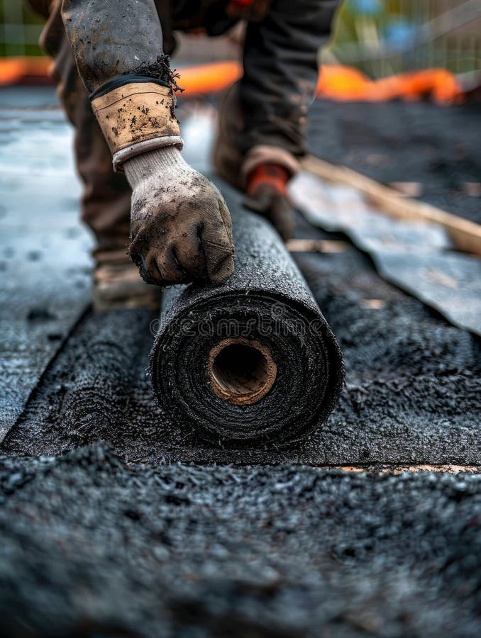 Worker Laying Asphalt with a Roller on a Construction Site. Stock Photo ...