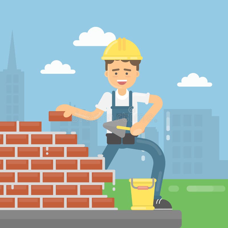 Construction Worker Laying Bricks Stock Illustrations – 228 ...