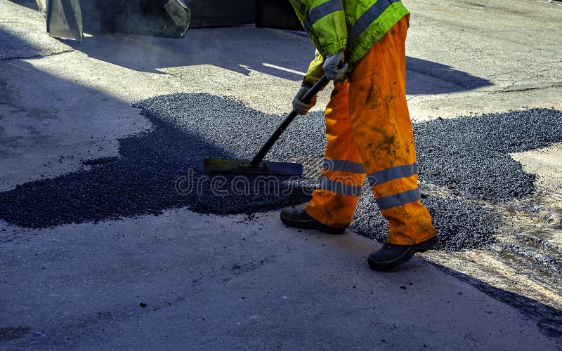 Worker Leveling Fresh Asphal Stock Photo - Image of street, worker ...