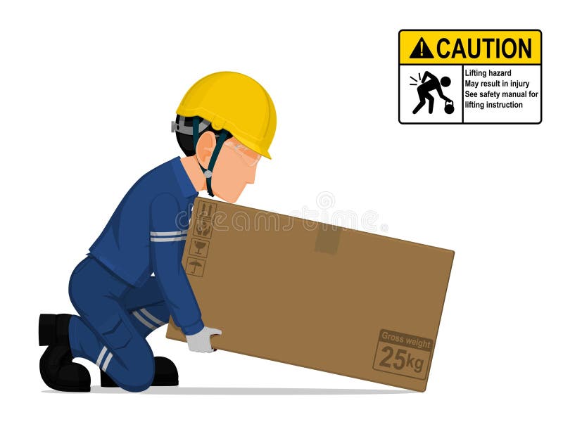 A Worker is Lifting a Big Box on the Floor Stock Vector - Illustration ...