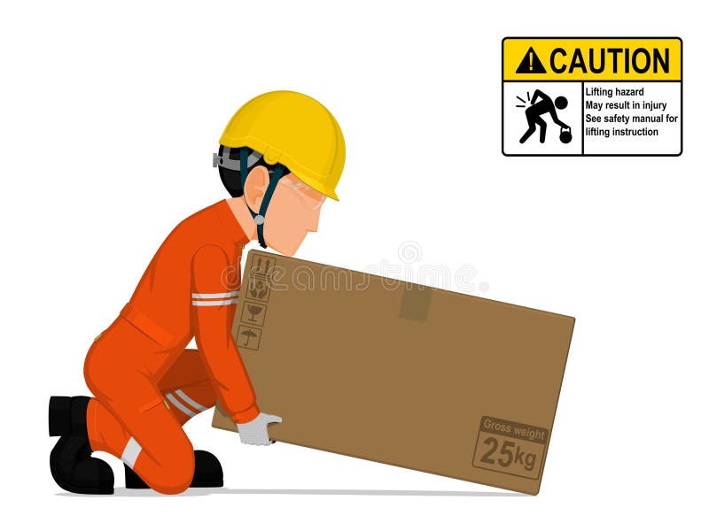 A Worker is Lifting a Big Box on the Floor Stock Vector - Illustration ...
