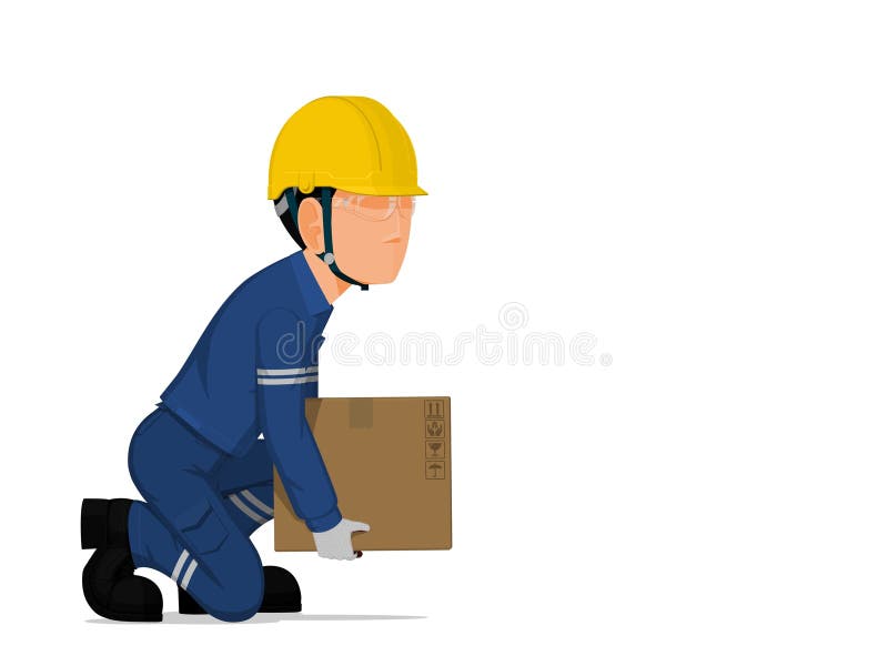 A Worker is Lifting a Small Box on the Floor Stock Vector ...