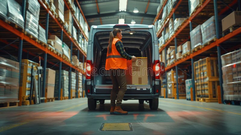 Worker Loading Van in Warehouse. AI Generated Stock Image - Image of ...
