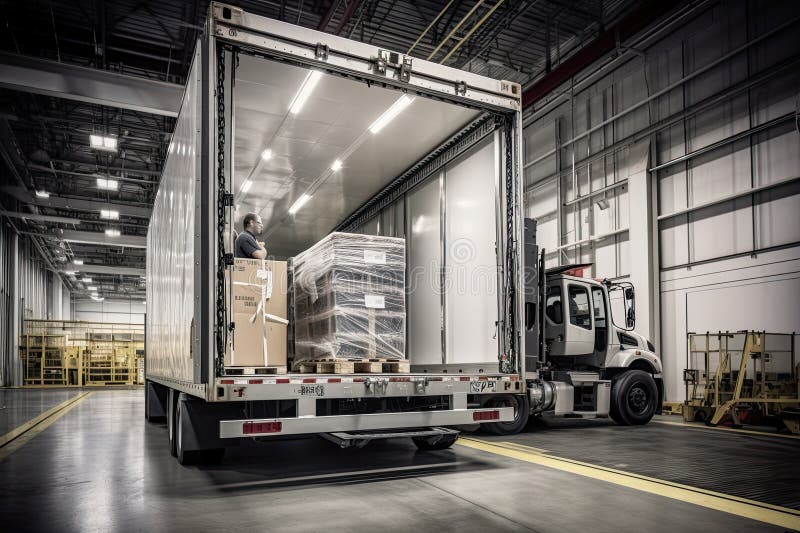 A Worker Loading a Truck with Boxes in a Warehouse. Generative Ai Stock ...