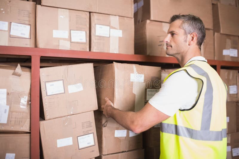 Worker Loading Up Shelf in Warehouse Stock Image - Image of boxes, side ...