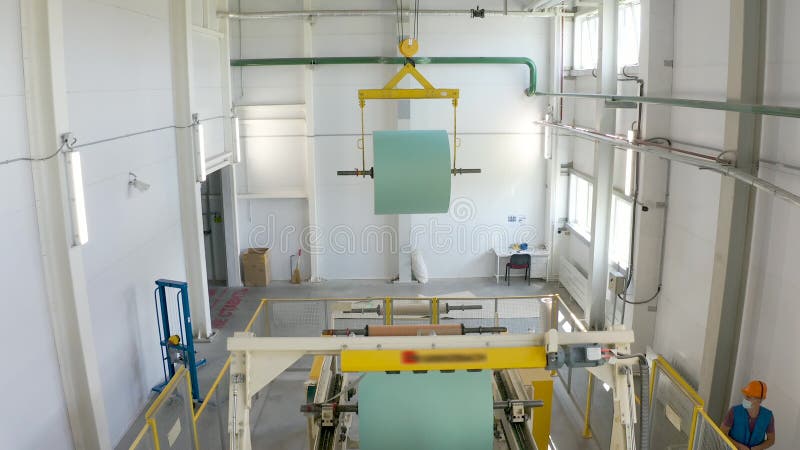 Manufacturing Drywall or Gypsum Board by Conveyor on Factory ...