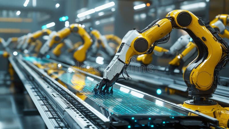 Worker and Machine Collaboration Erupts on a Factory Floor. Stock Image ...