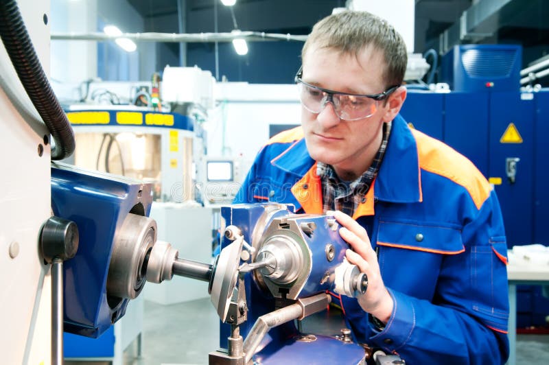 Worker at Machine Tool Operating Stock Image - Image of industrial ...