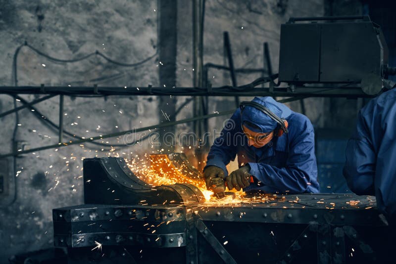 Worker Making Gates from Iron in Garage. Stock Image - Image of ...