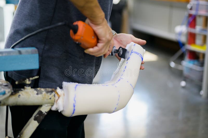 Worker Making Plaster Cast for Socket at Prosthetic Factory Stock Image ...