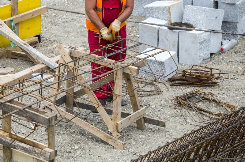 Worker Making Reinforcement Metal Framework Stock Photo - Image of hard ...