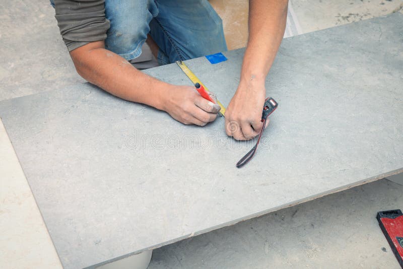 Worker Making Socket Hole in Tile Indoors, Closeup Stock Photo - Image ...
