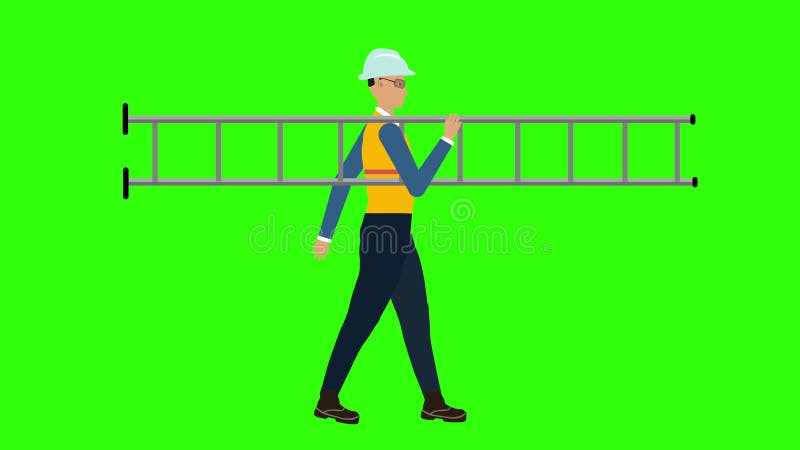 Worker Man Character Worker Walking with Ladder on the Shoulder ...